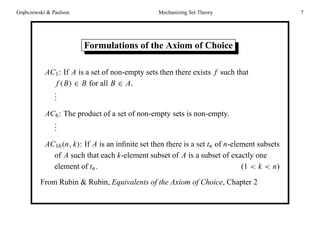 Mechanizing set theory: cardinal arithmetic and the axiom of choice | PPT