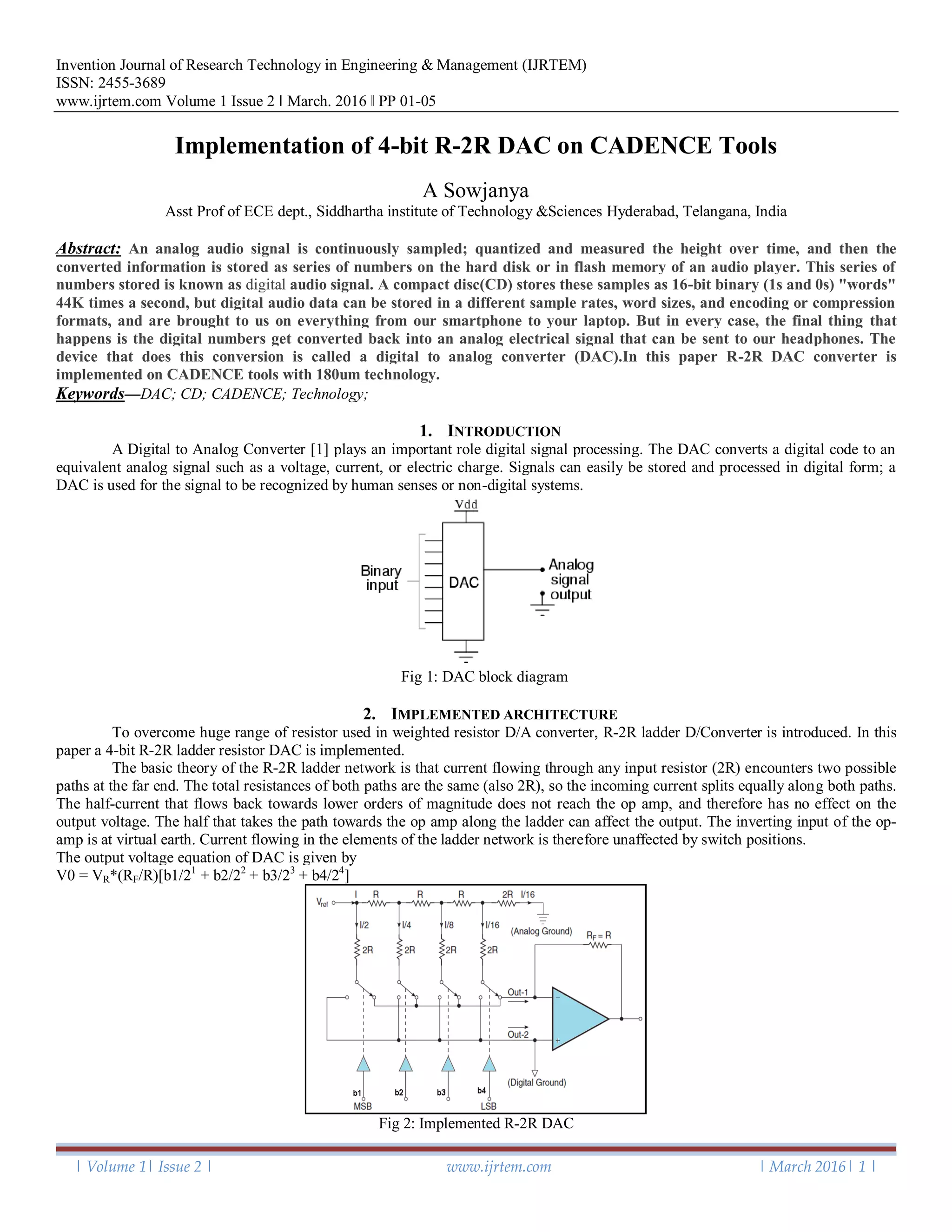 Implementation of 4-bit R-2R DAC on CADENCE Tools | PDF