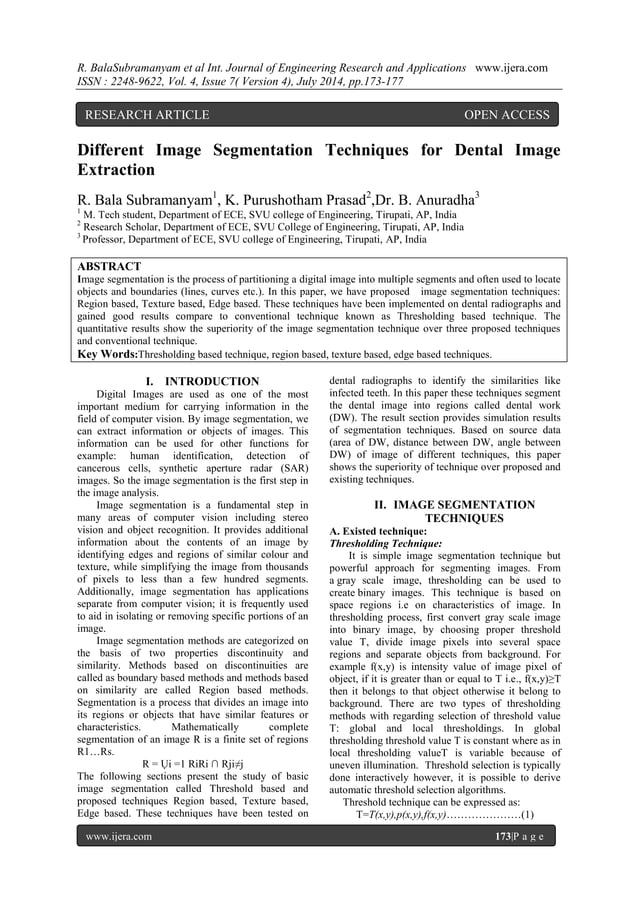 Different Image Segmentation Techniques for Dental Image Extraction | PDF