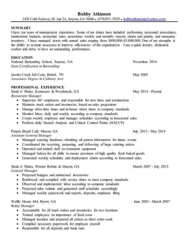 Bobby Atkinson Resume | PDF