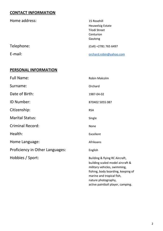 Robin_Orchard_CV-2016 | PDF | Business | Business and Finance