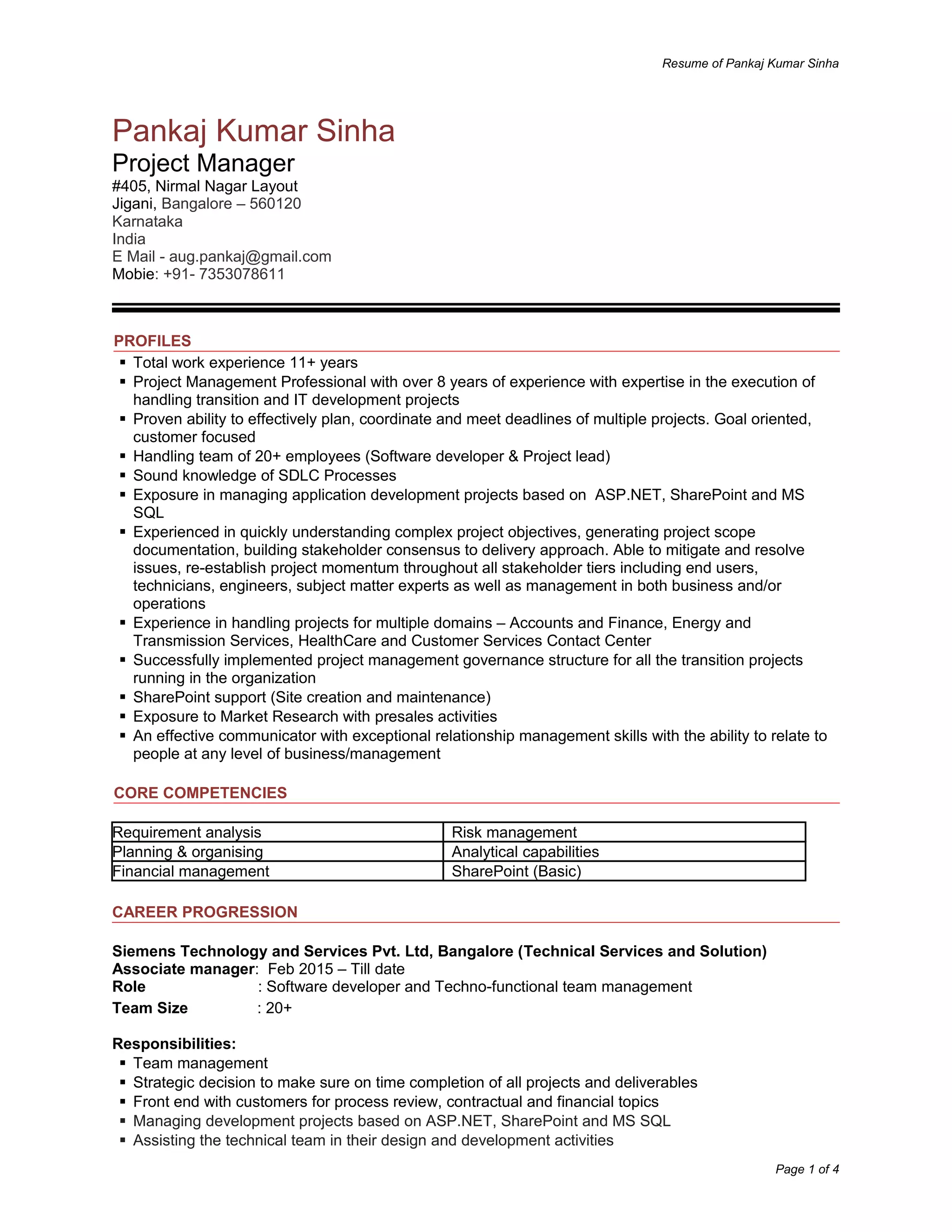 Pankaj Kumar Sinha_Resume | PDF