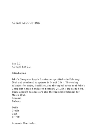 AC1220 ACCOUNTING ILab 2.2AC1220 Lab.docx | Business Banking & Finance | Business
