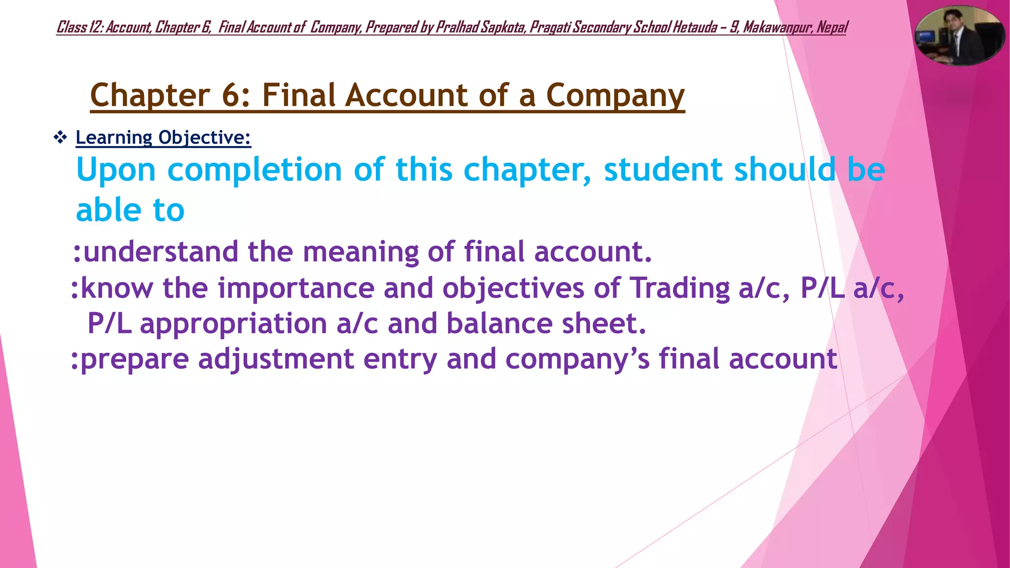 Class 12 Final ac theory & format # Adjustments of final account | PDF