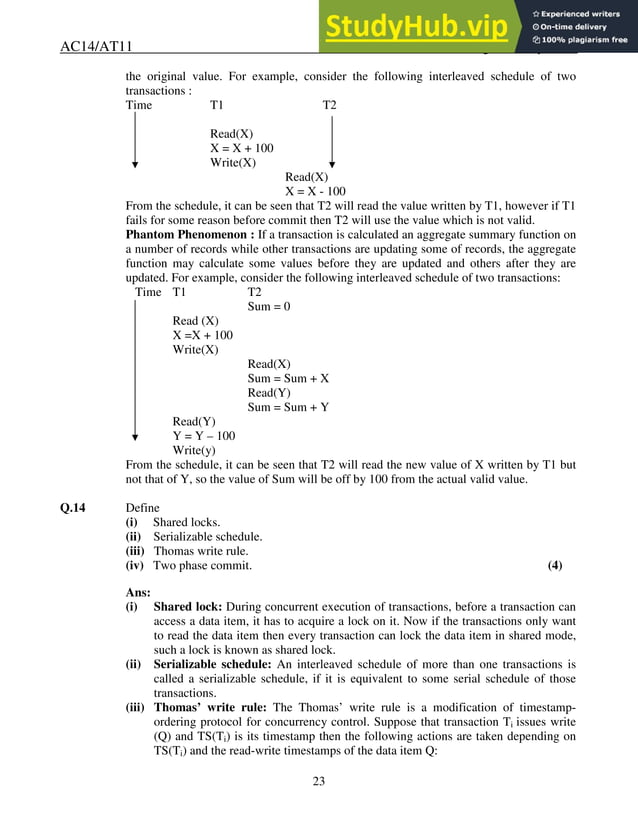 AC14 AT11 Database Management Systems OBJECTIVE TYPE QUESTIONS | PDF