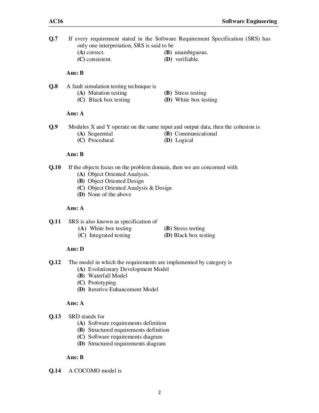 Software Engineering MCQs Software Engineering MCQs