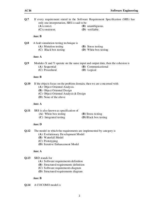 Software engineering mcq - geniuspna