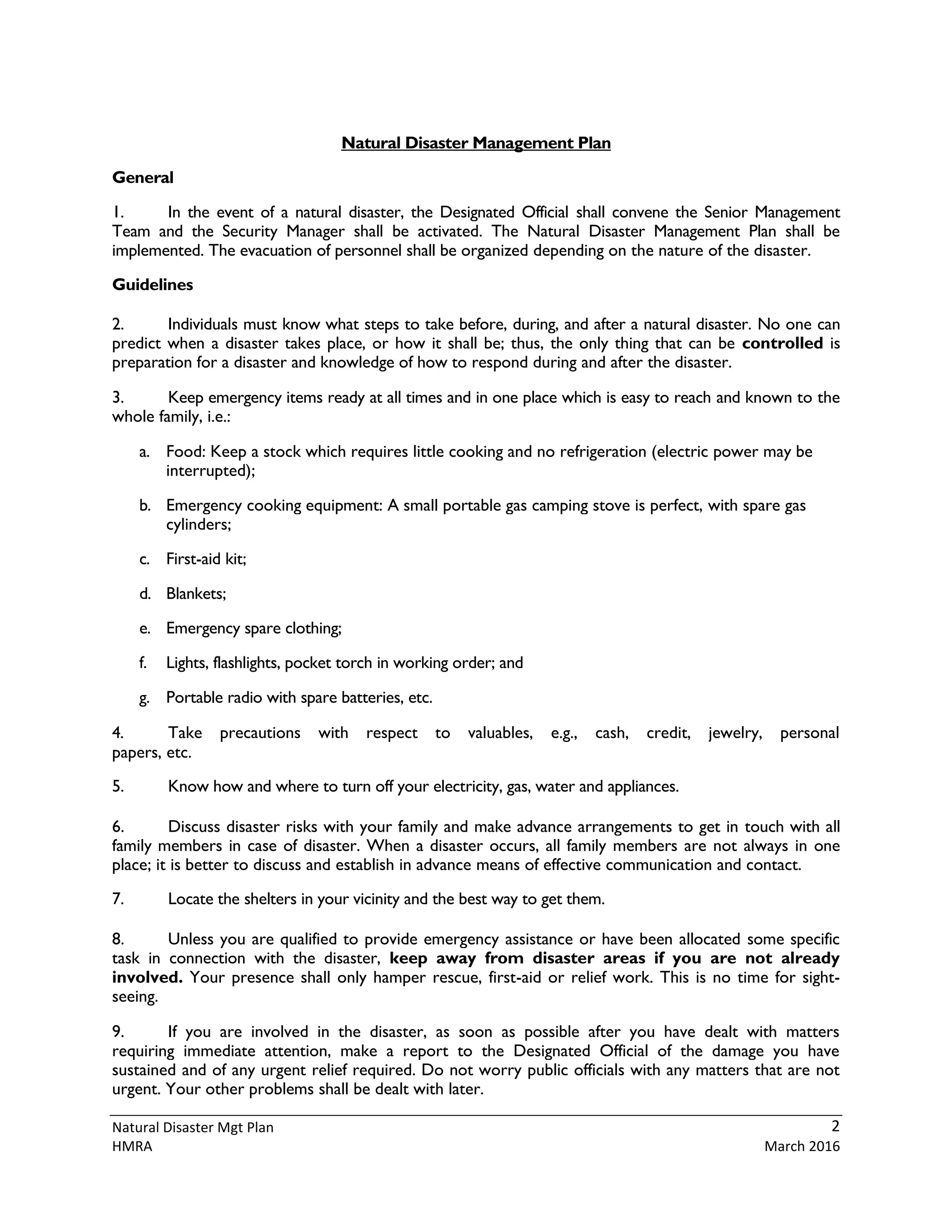 Natural Disaster Management Plan | PDF