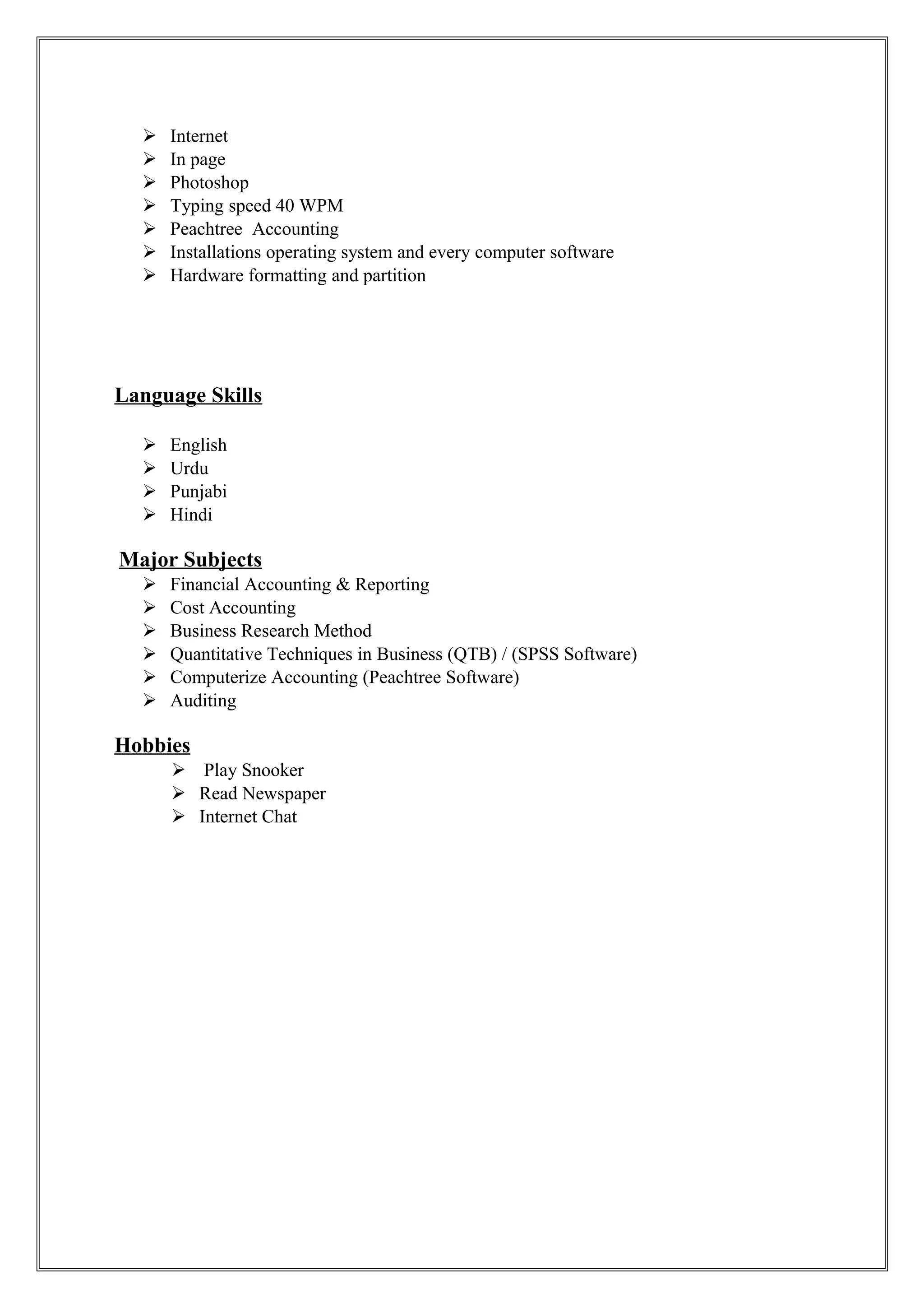 Mashallah cv | DOC | Business Accounting & Finance | Business