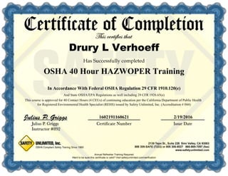 40 Hour HAZWOPER Certificate | PPT
