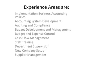 Experience Areas are | PPT