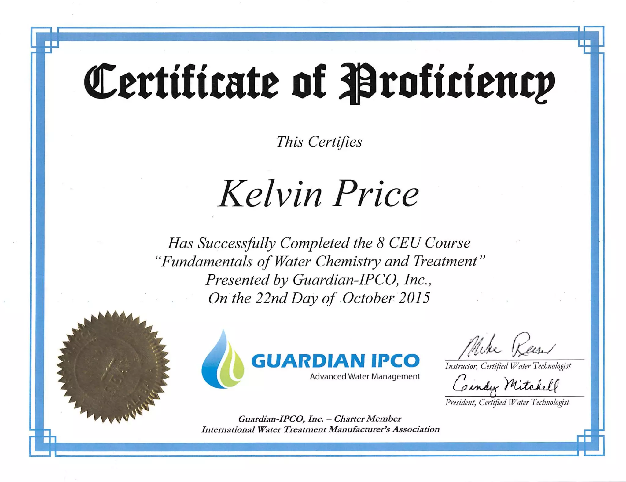 Water Treatment Certificate | PDF