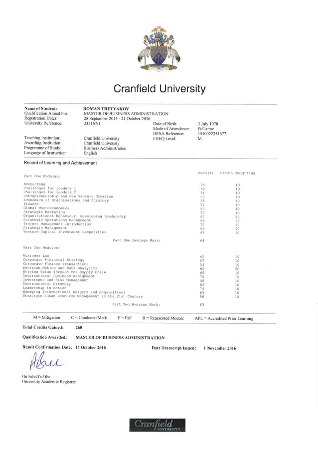 MBA Transcript | PDF