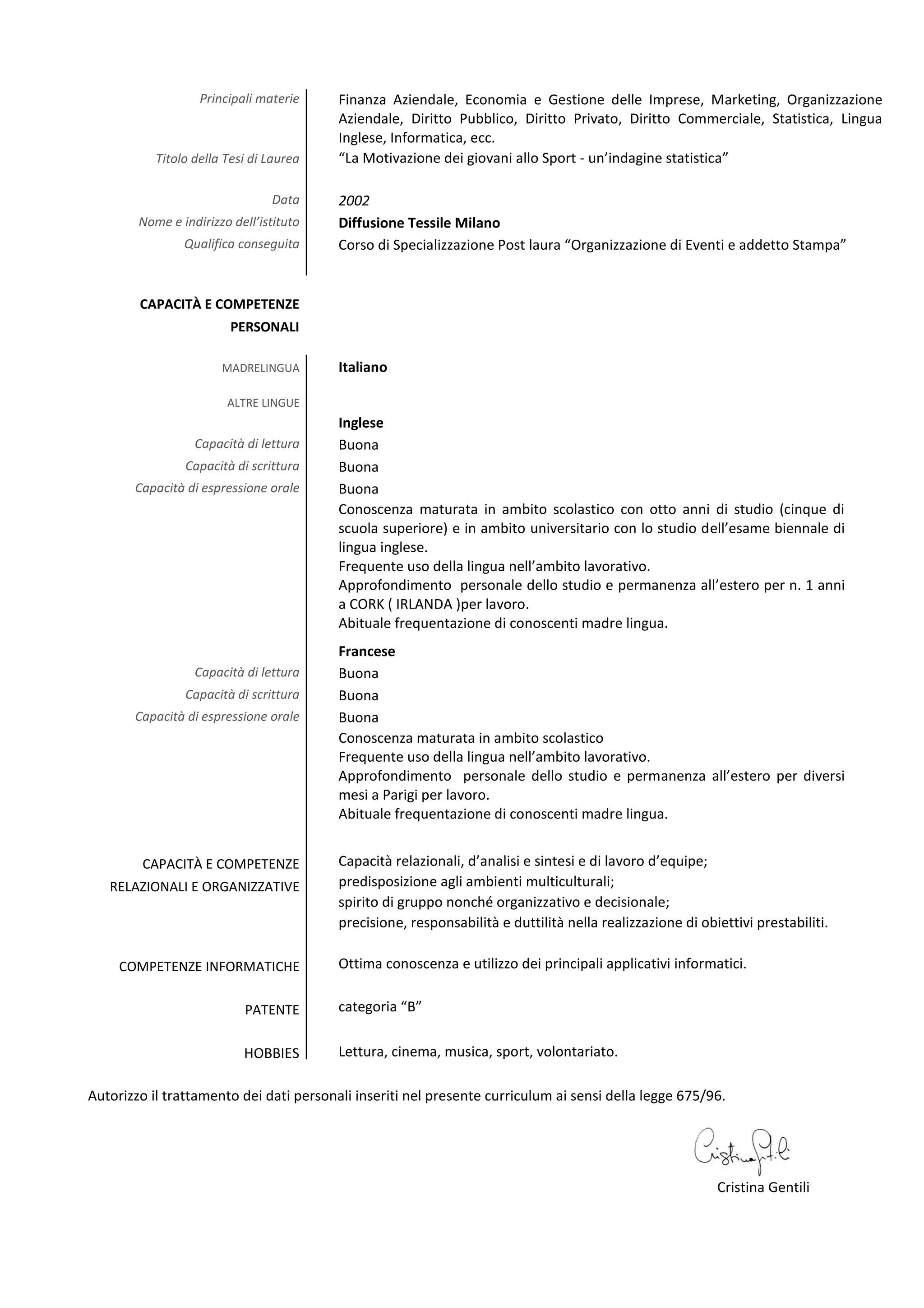 CV_CRISTINA GENTILI 21_04_2016 | PDF