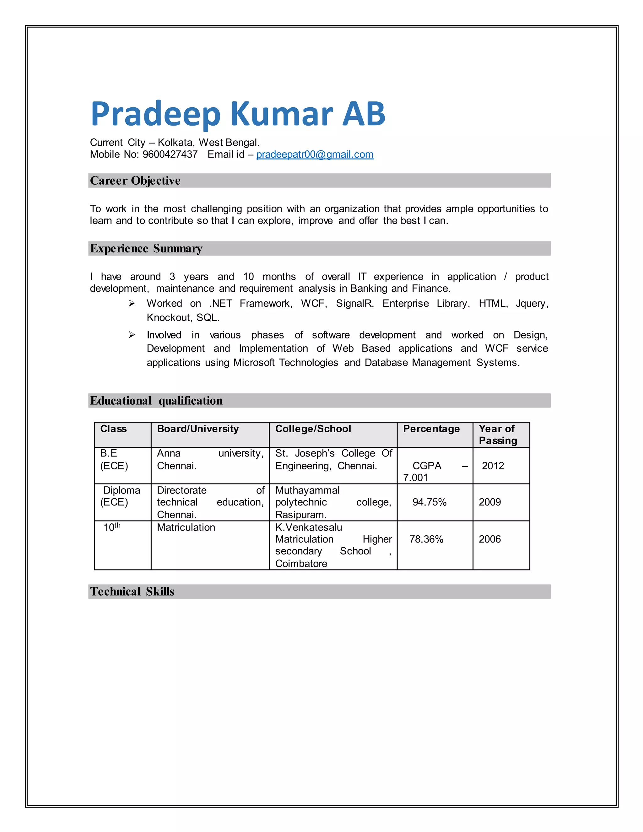 Pradeep_Resume_Dotnet | PDF