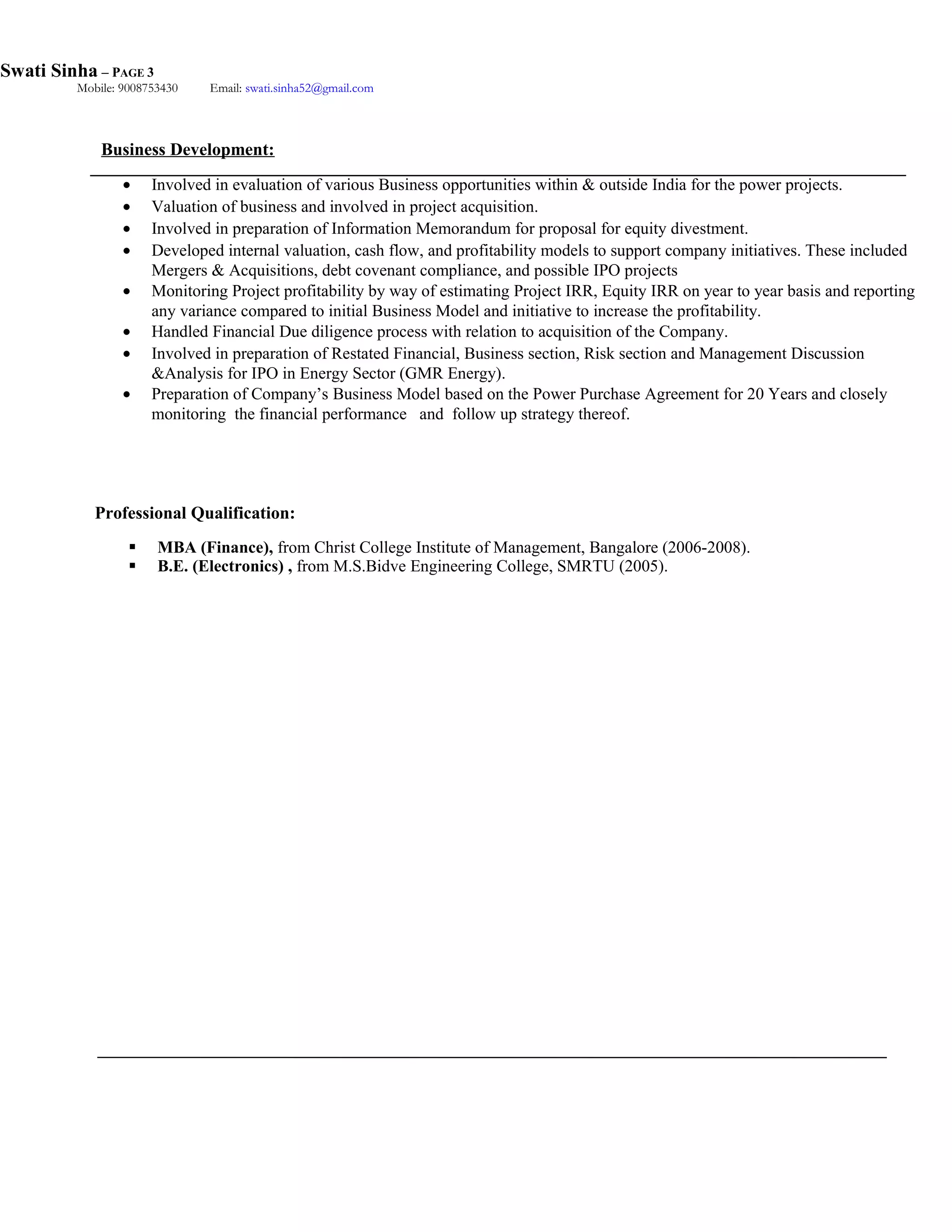Resume_Swati_Sinha_Corporate Finance | DOC | Business Accounting & Finance | Business