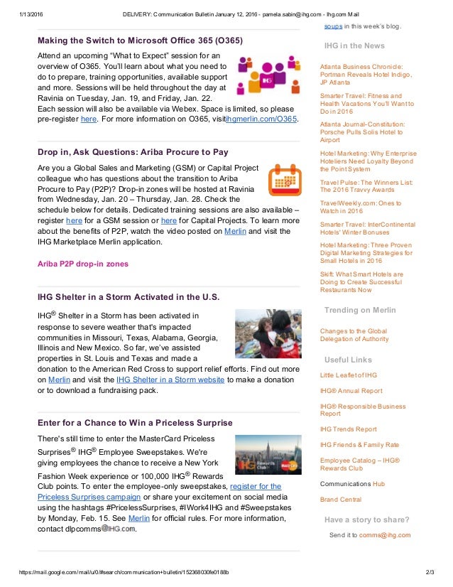 Communication Bulletin January 12, 2016