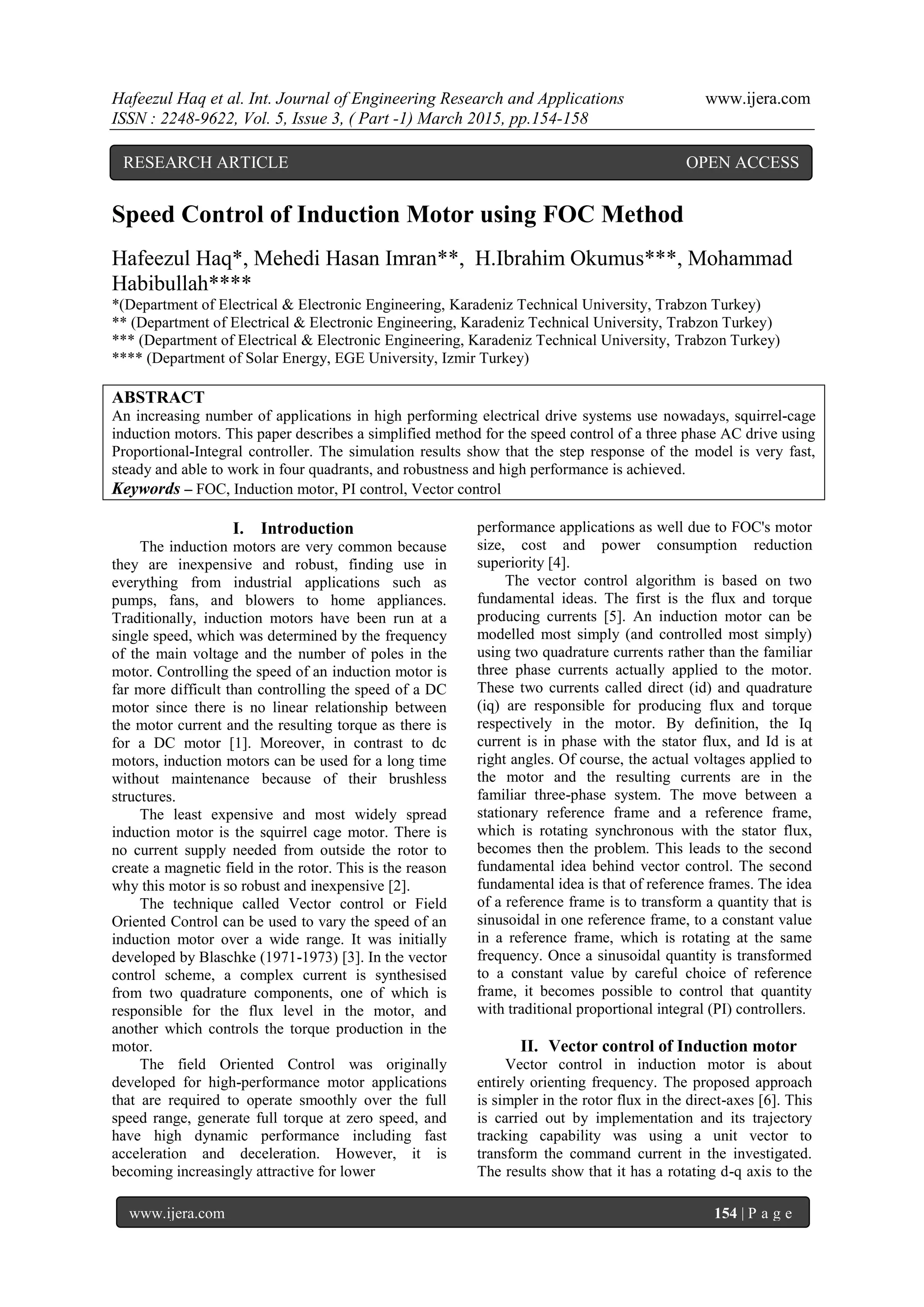 Speed Control of Induction Motor using FOC Method | PDF