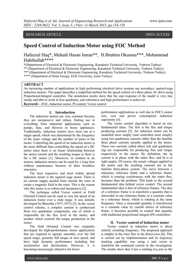 Speed Control of Induction Motor using FOC Method | PDF