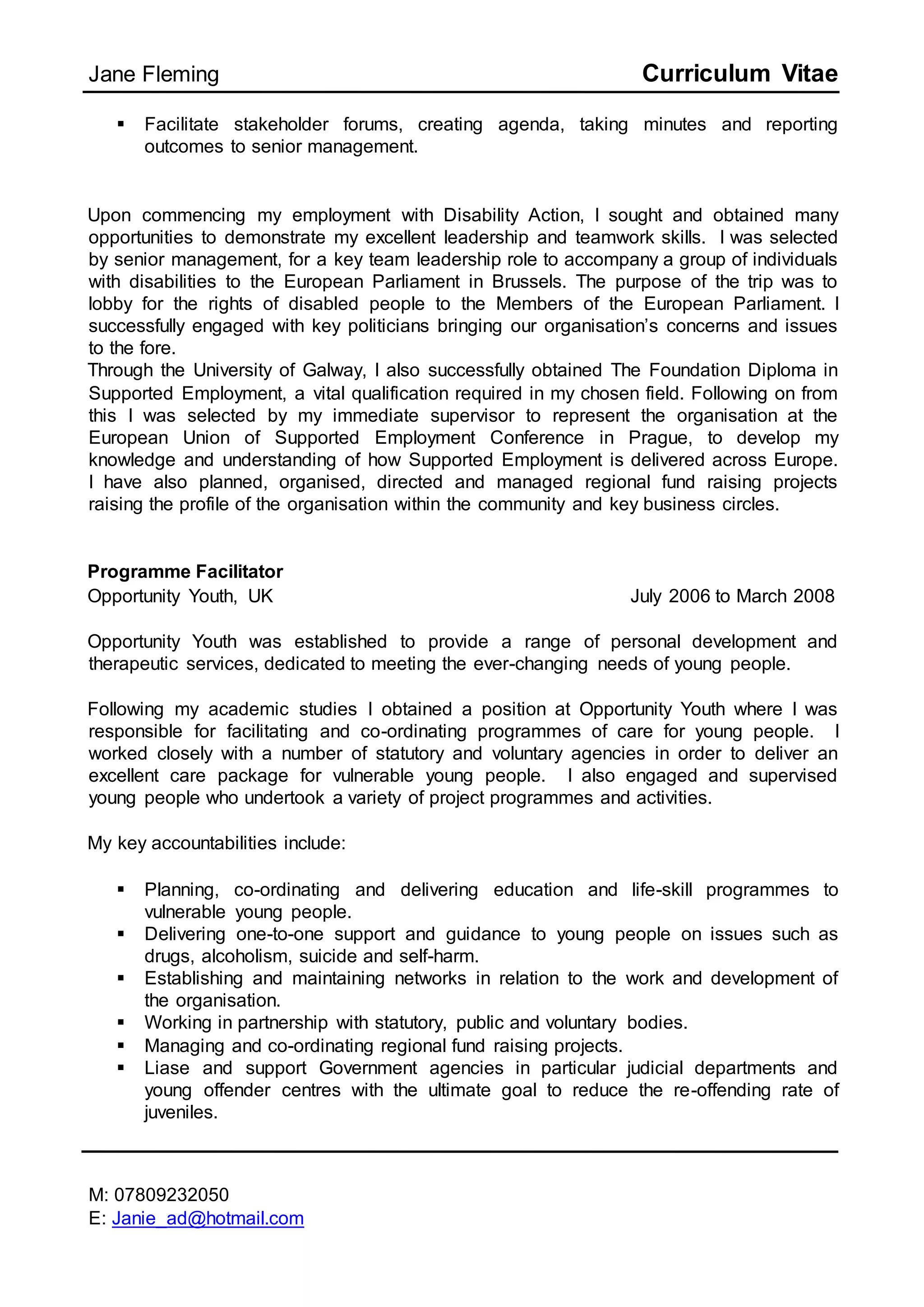 Jane CV Learning Support Coordinator | DOCX