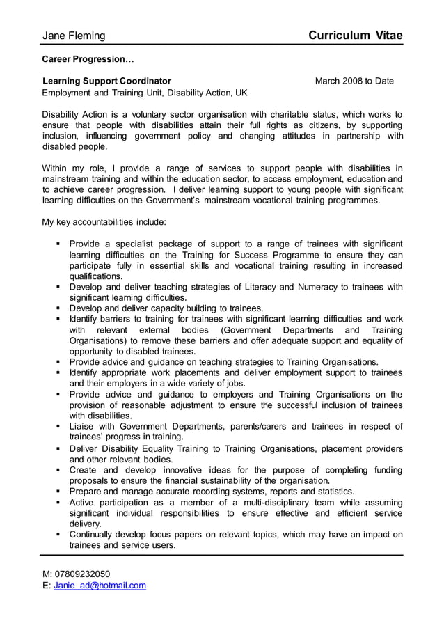 Jane CV Learning Support Coordinator | DOCX