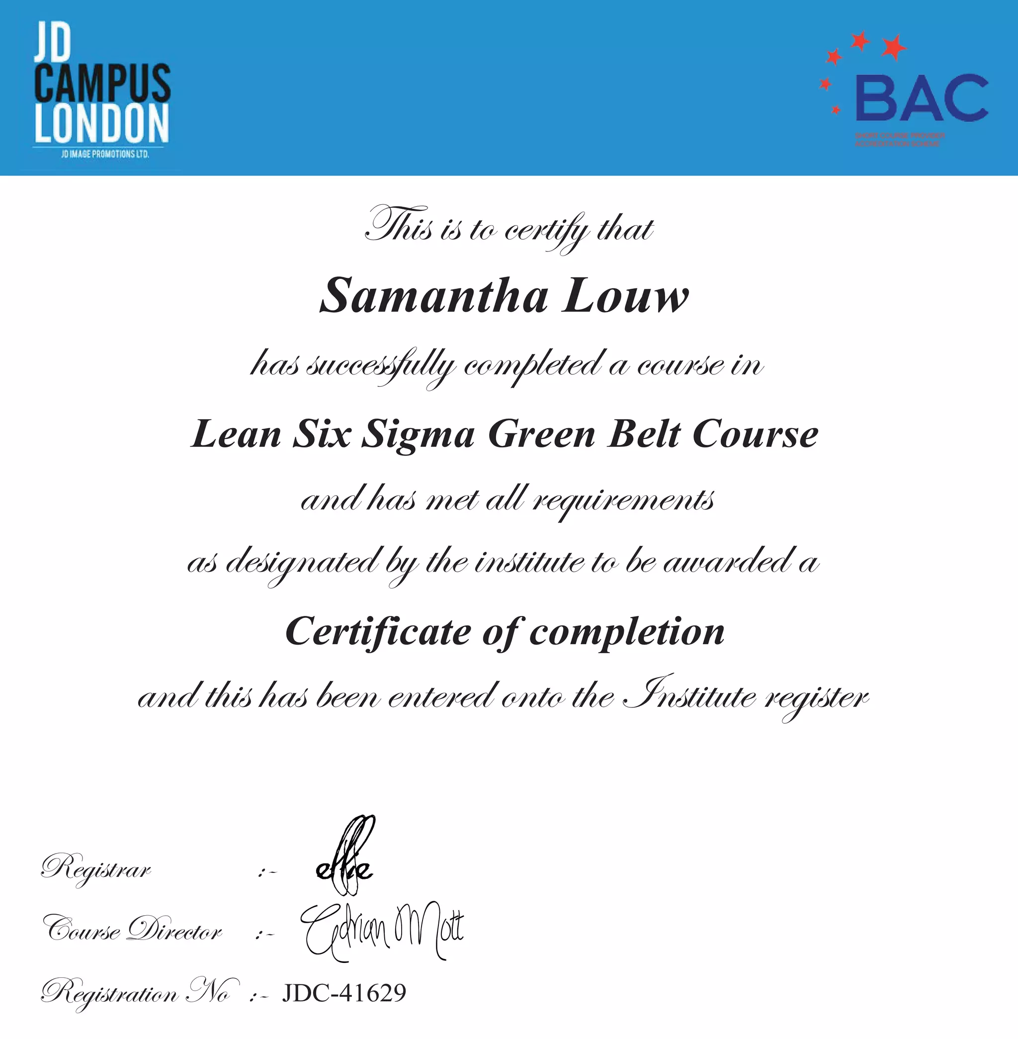 Certificate of Completion green belt | PDF
