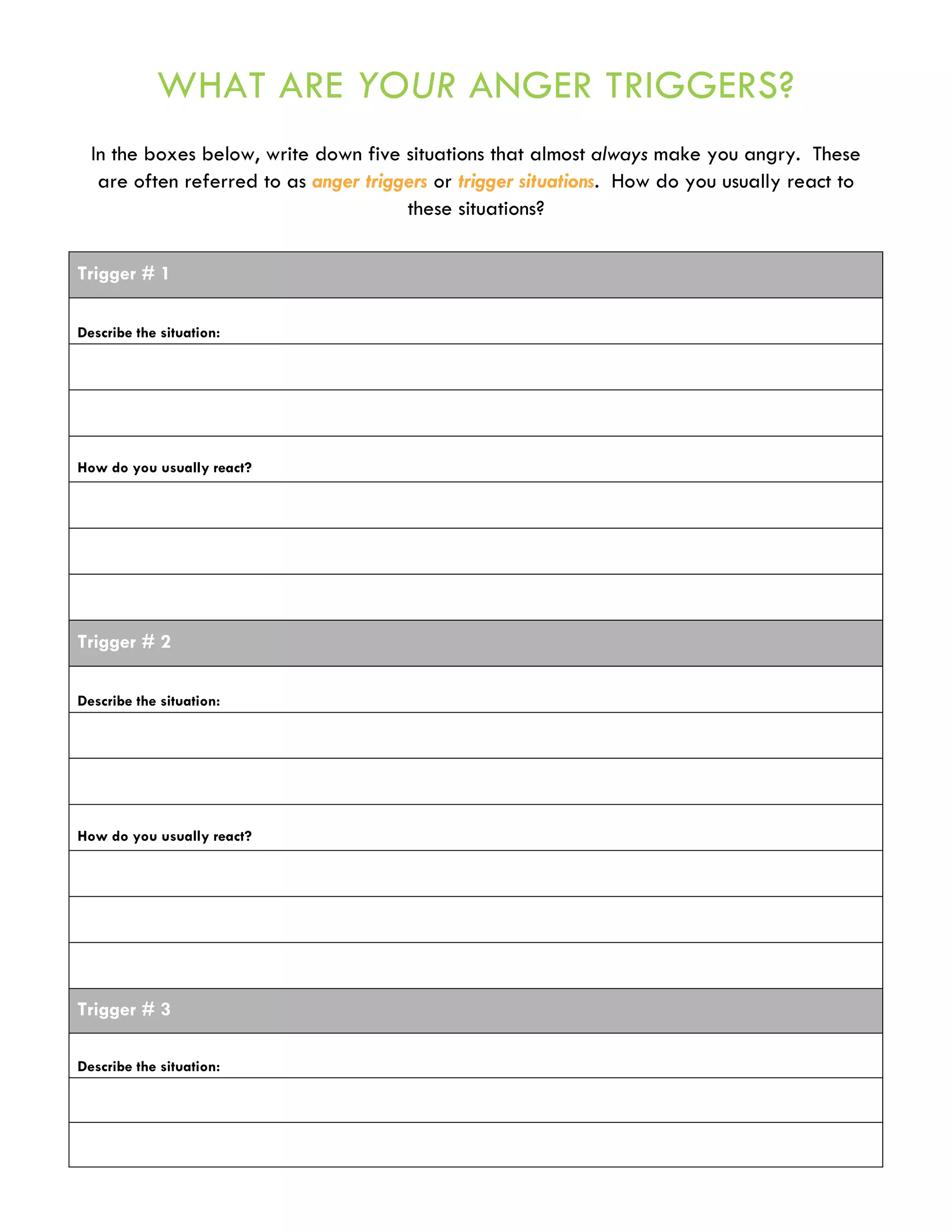 Anger Management Group Therapy: Handouts and Worksheets | PDF