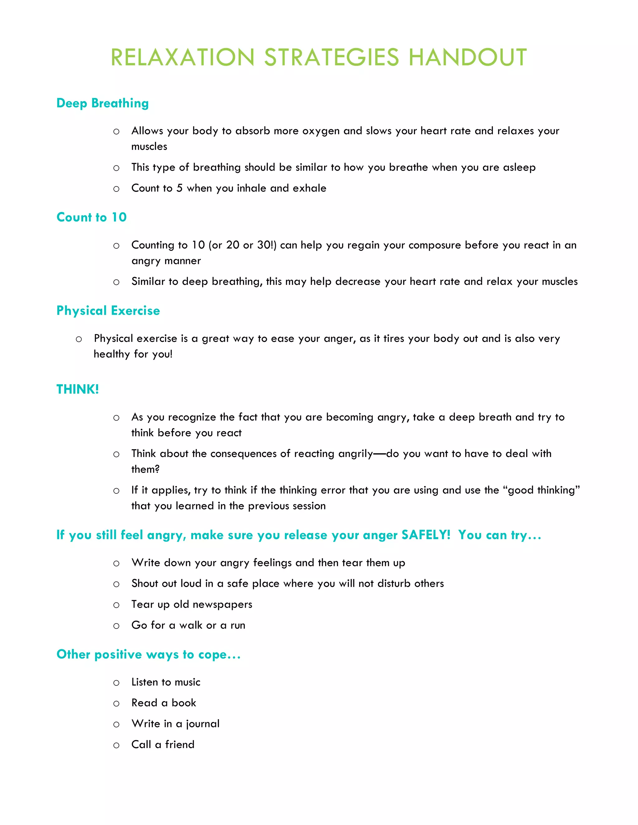 Anger Management Group Therapy: Handouts and Worksheets | PDF