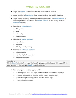 Anger Management Group Therapy: Handouts and Worksheets | PDF