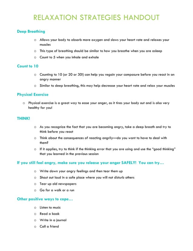 Anger Management Group Therapy: Handouts and Worksheets | PDF