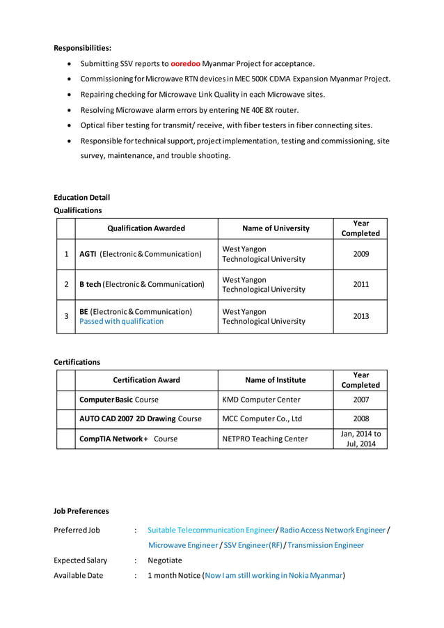 Aung Paing Phyo CV | DOCX | Telecommunications Industry | Industries