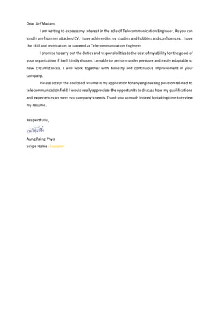 Aung Paing Phyo CV | DOCX | Telecommunications Industry | Industries