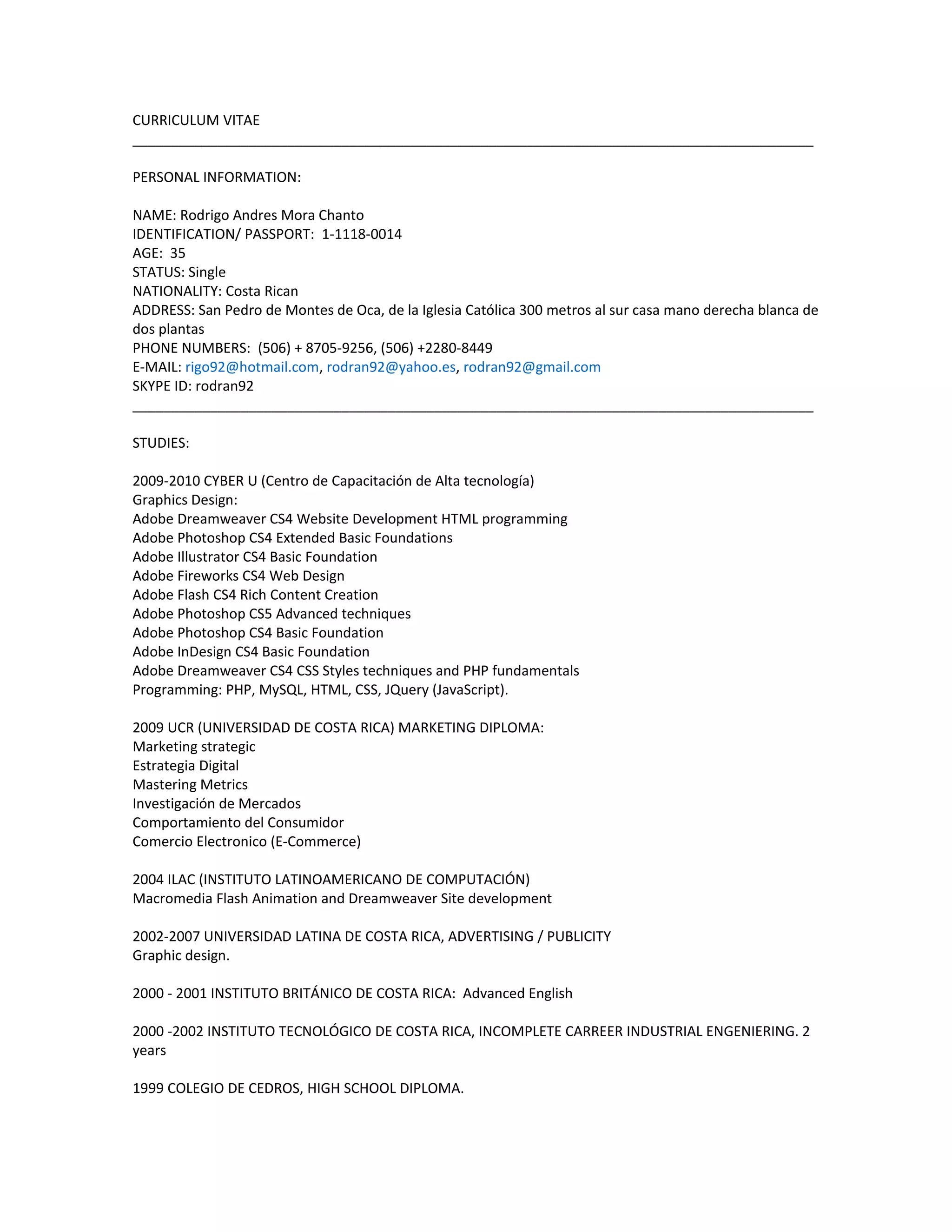 Rodrigo - Curriculum Vitae 2016 | PDF