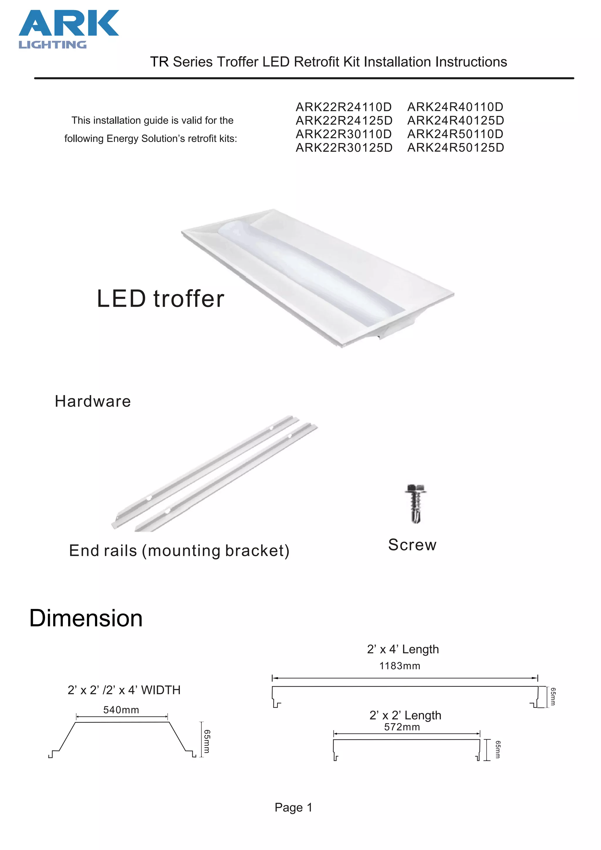 LED troffer retrofit kit install instructions-ARK Lighting | PDF
