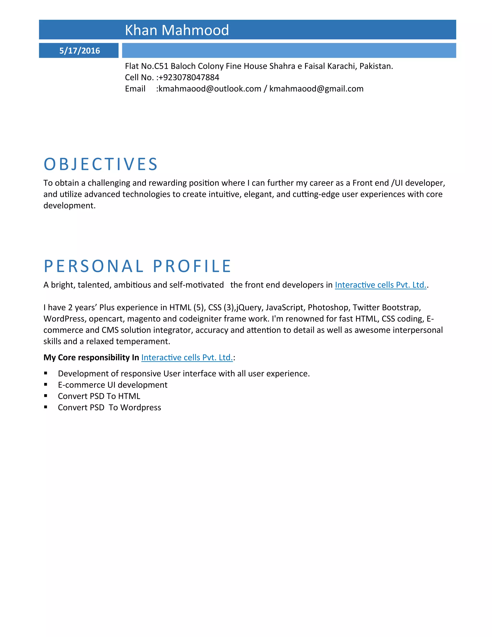 Khan Mahmood CV | PDF