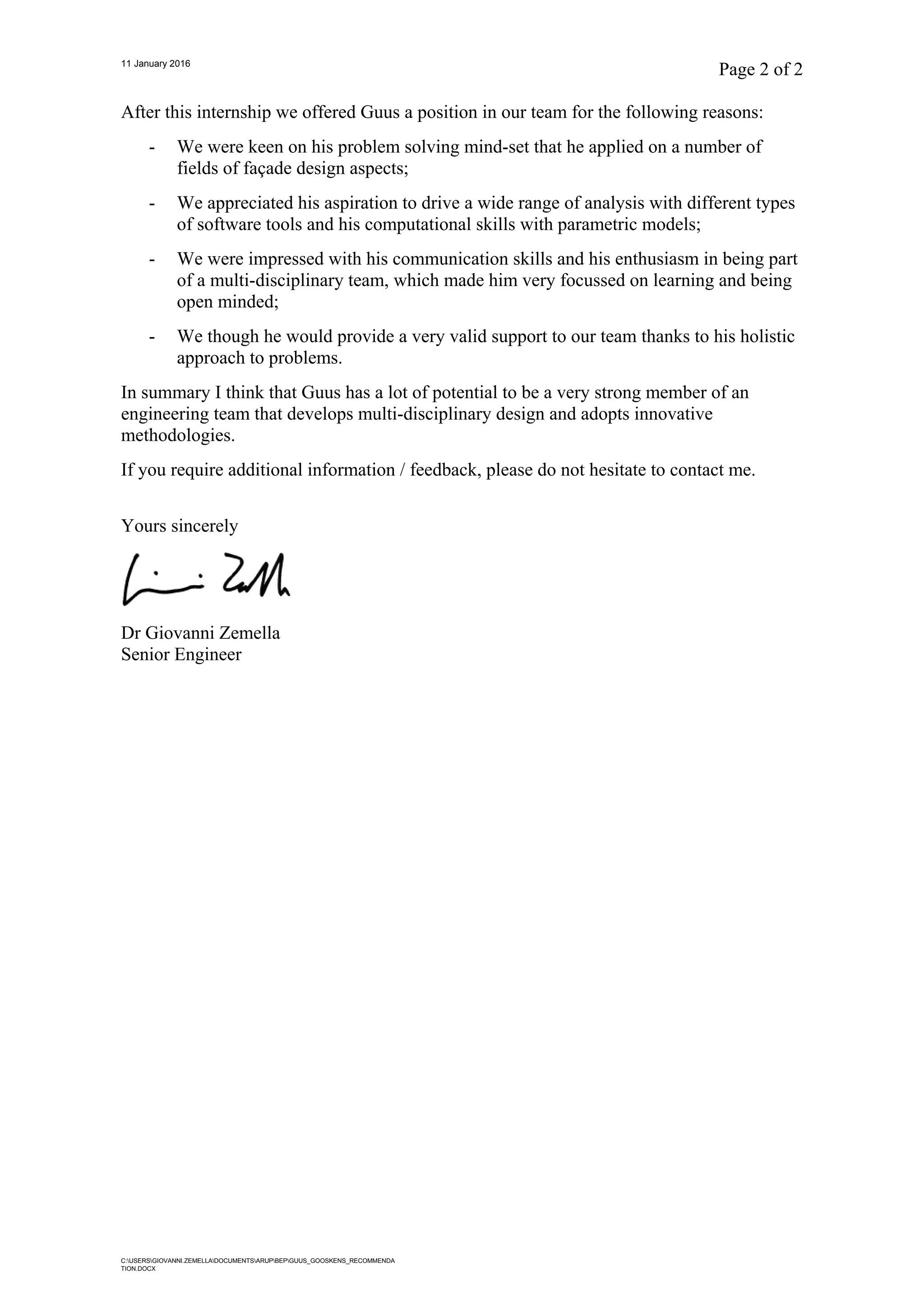 Letter of Recommendation Arup London | PDF