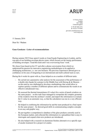 Letter of Recommendation Arup London | PDF