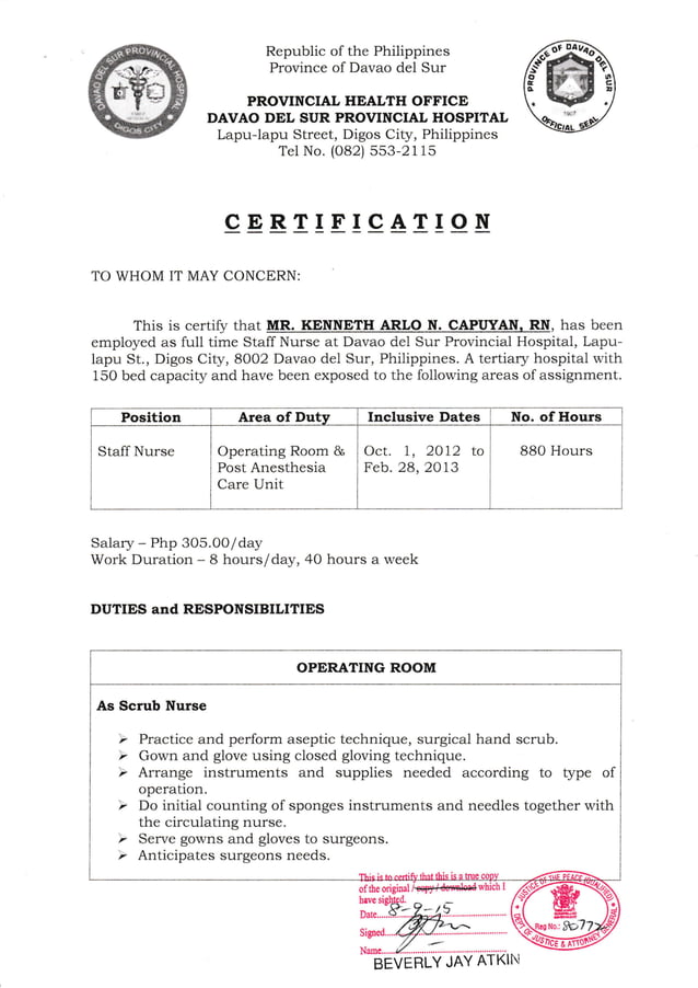 cert of employment DSPH | PDF