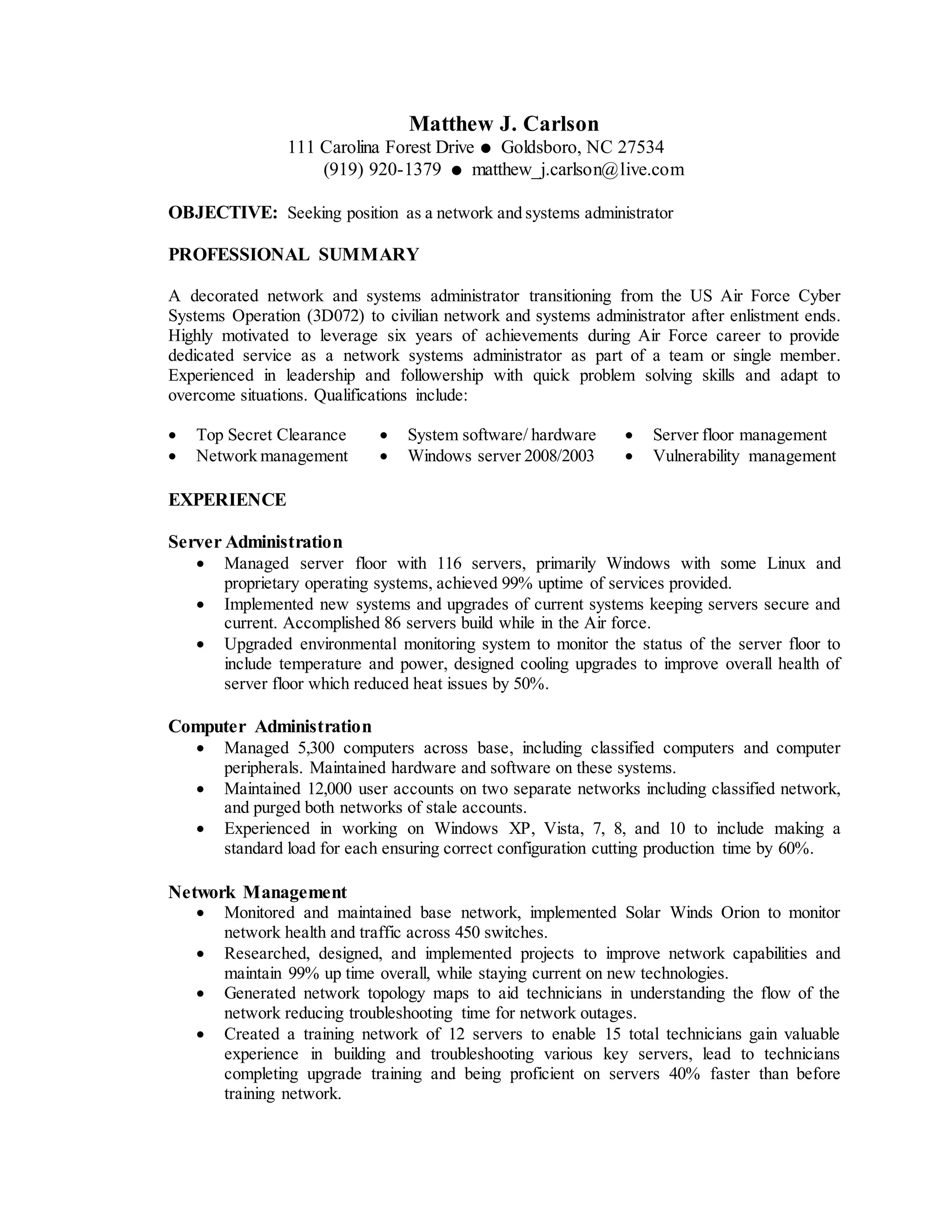 Matthew Carlson Resume | PDF
