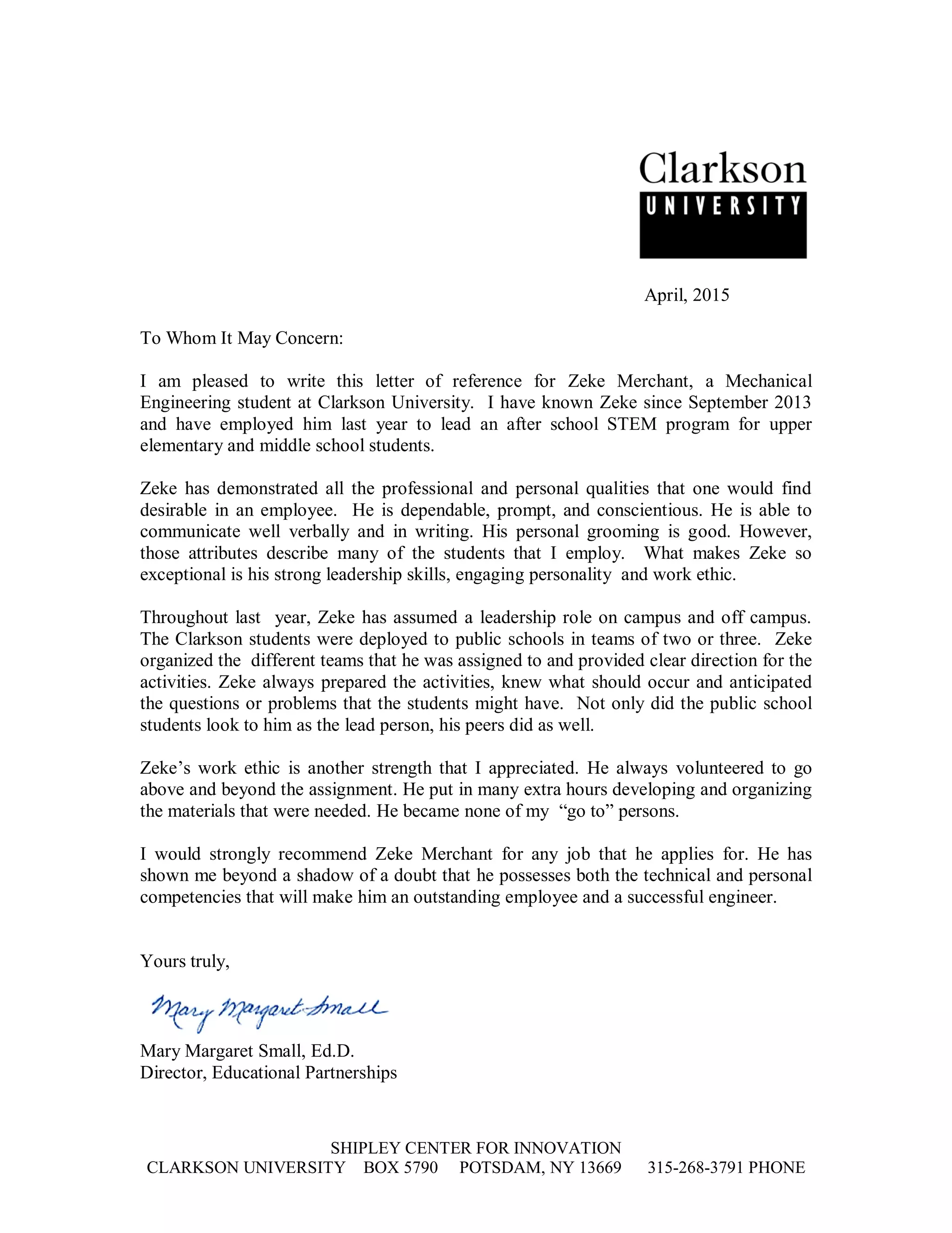 STEM Letter of Reccomendation | PDF
