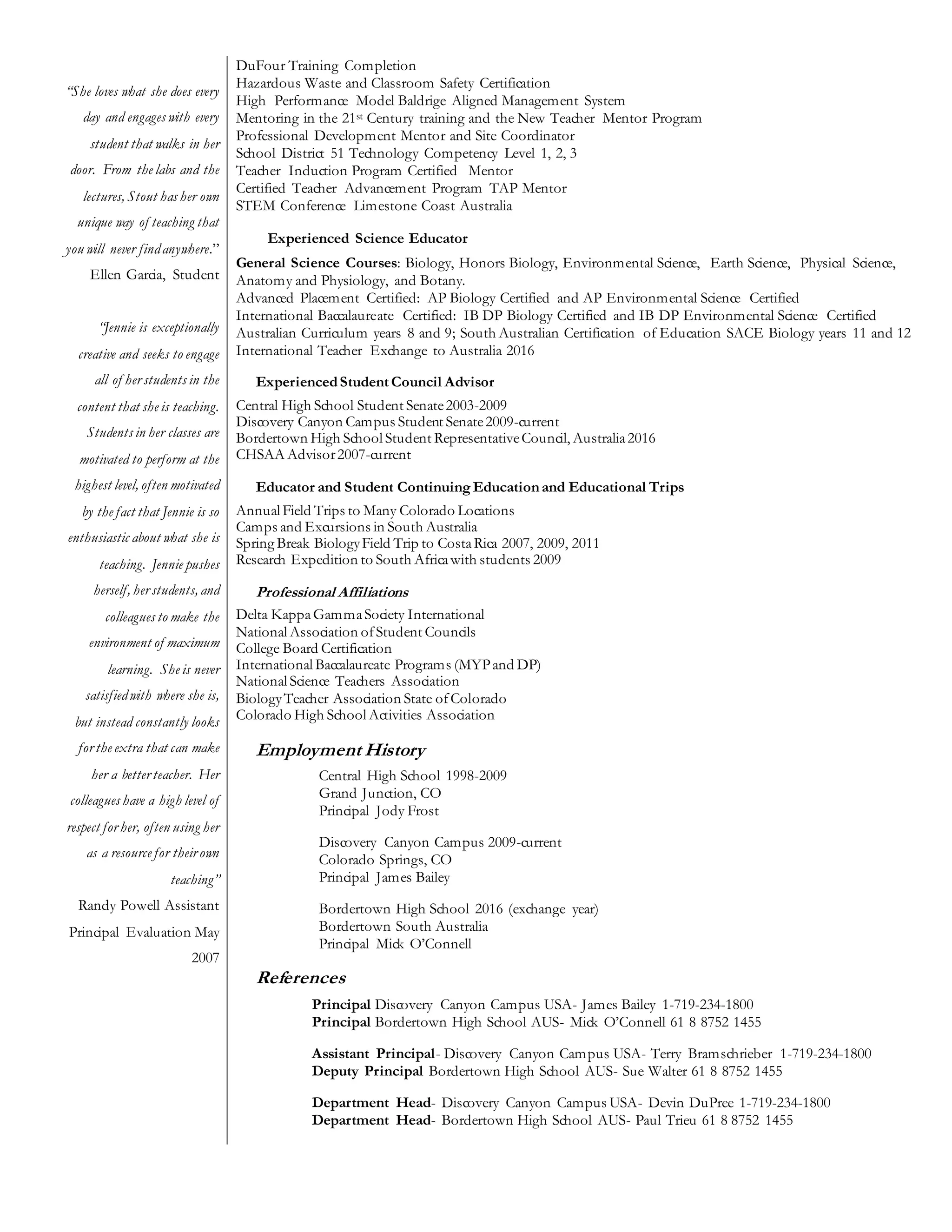Resume Jennie Stout 2017 | DOCX