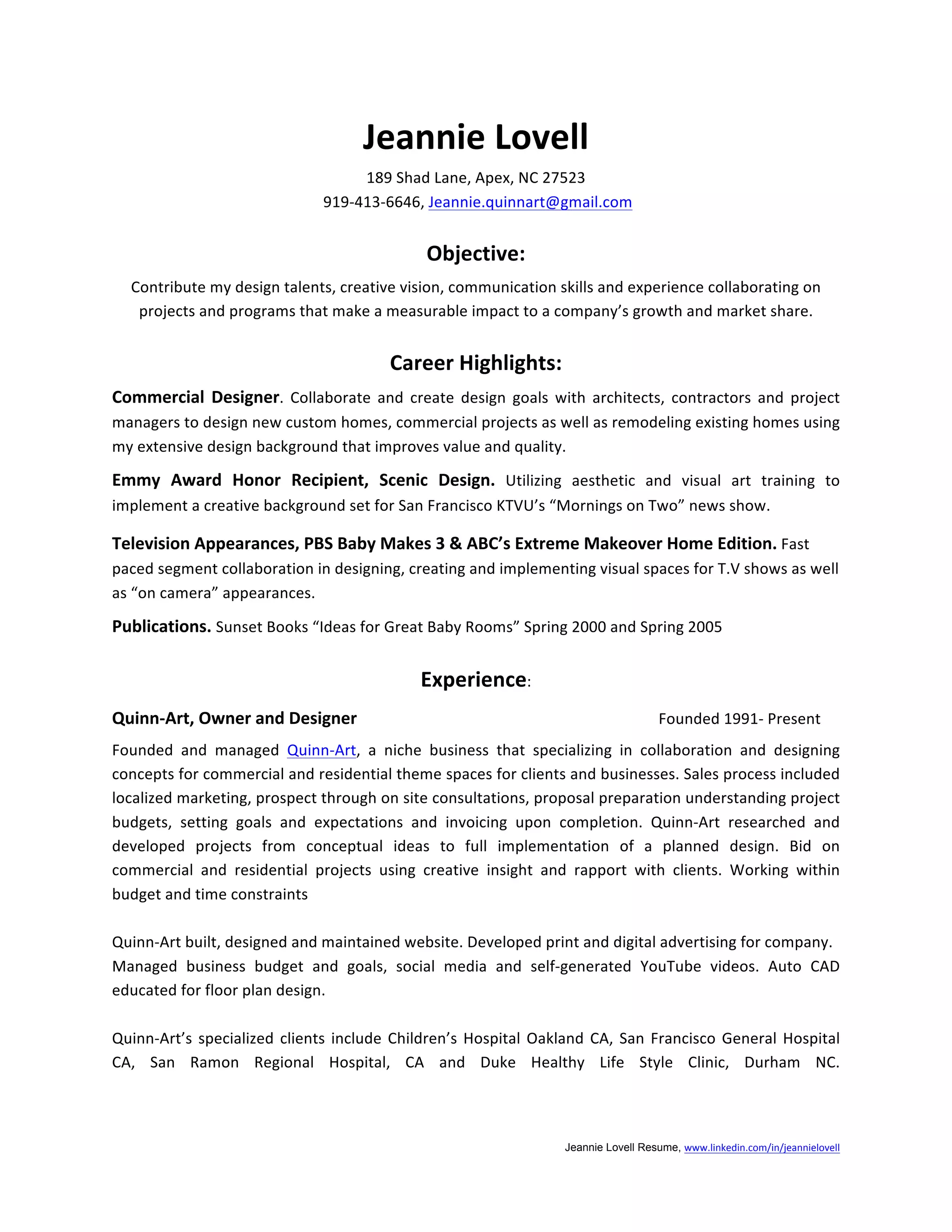 Jeannie Lovell Resume | PDF