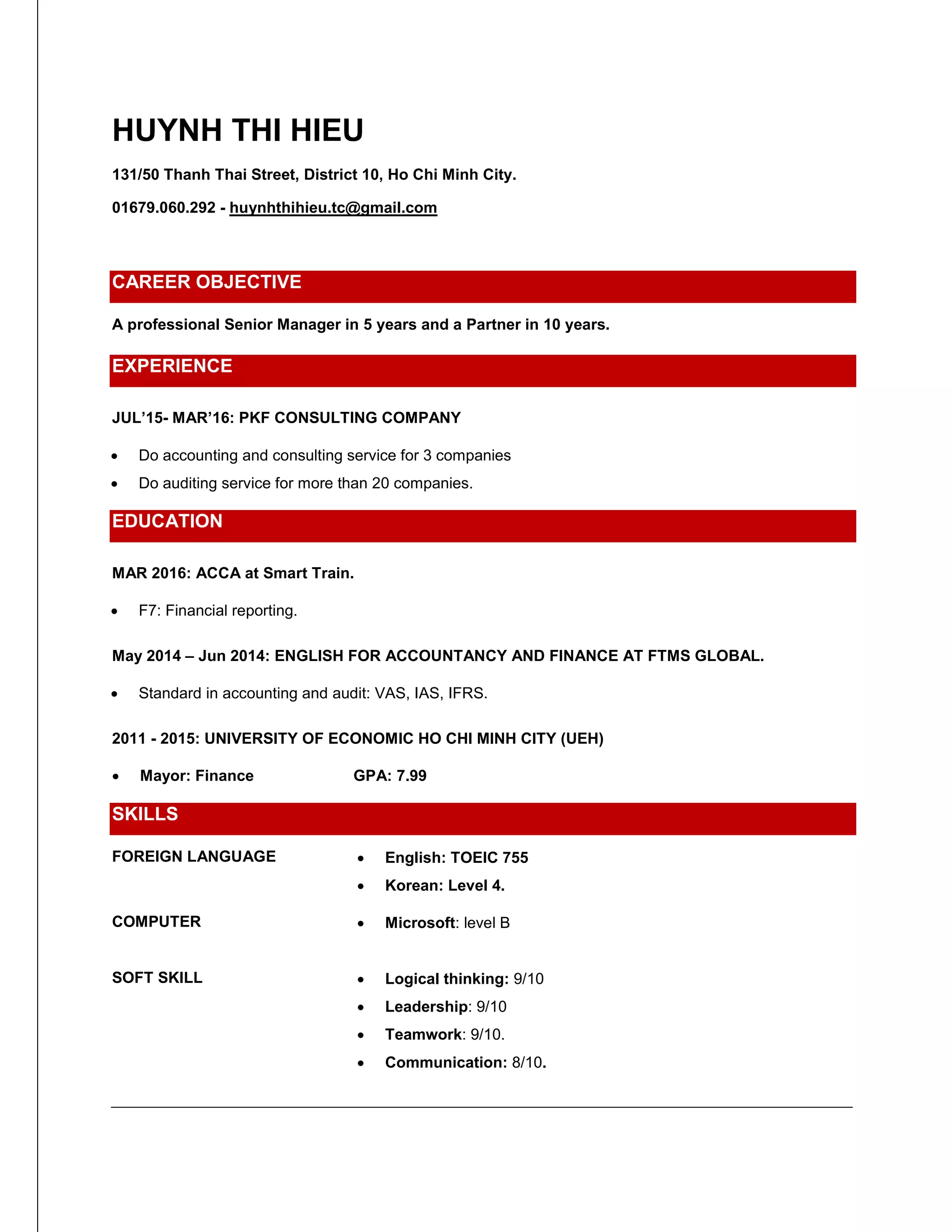 [English Resume] [Huynh Thi Hieu] | PDF