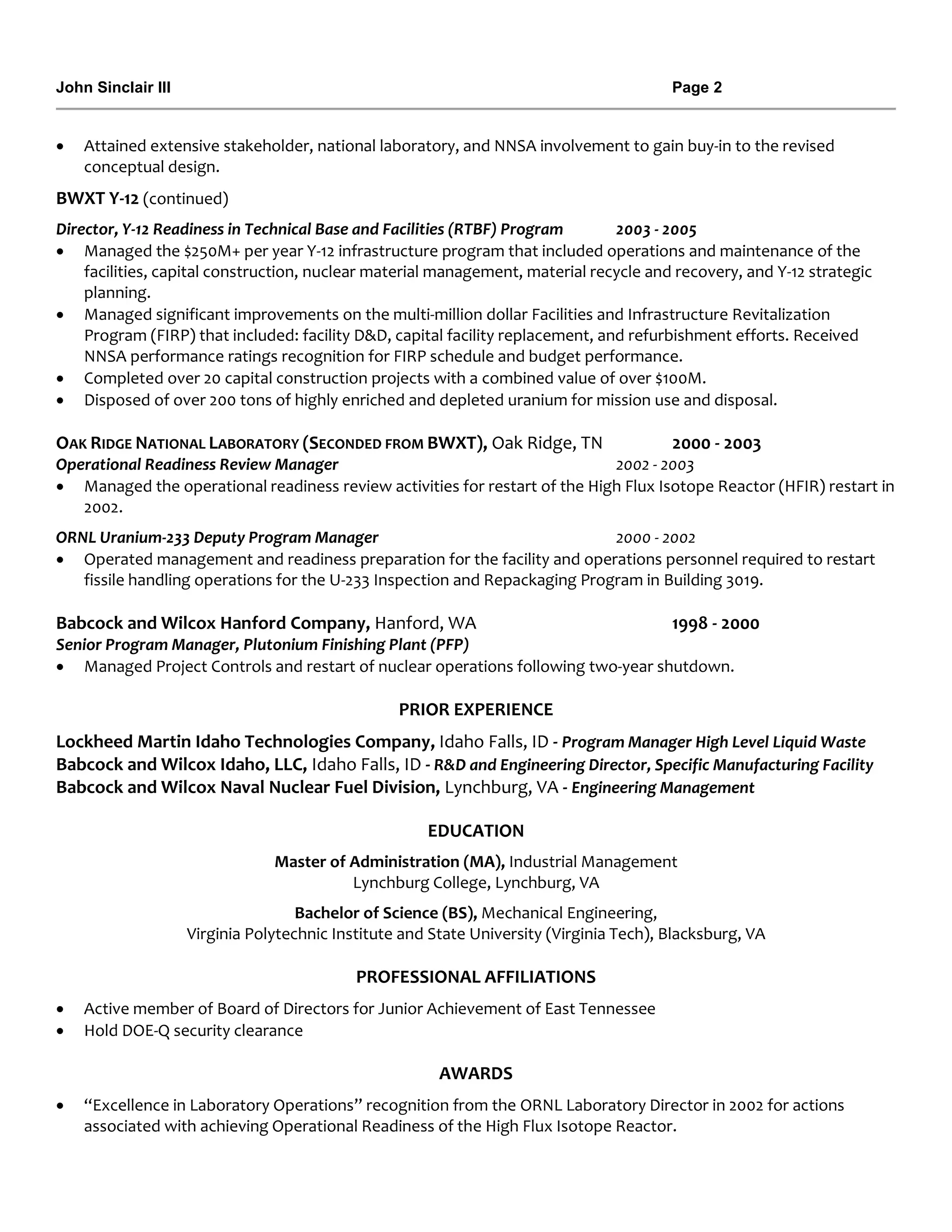 John Sinclair III Resume 2-18-15 | PDF