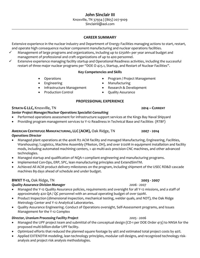 John Sinclair III Resume 2-18-15 | PDF