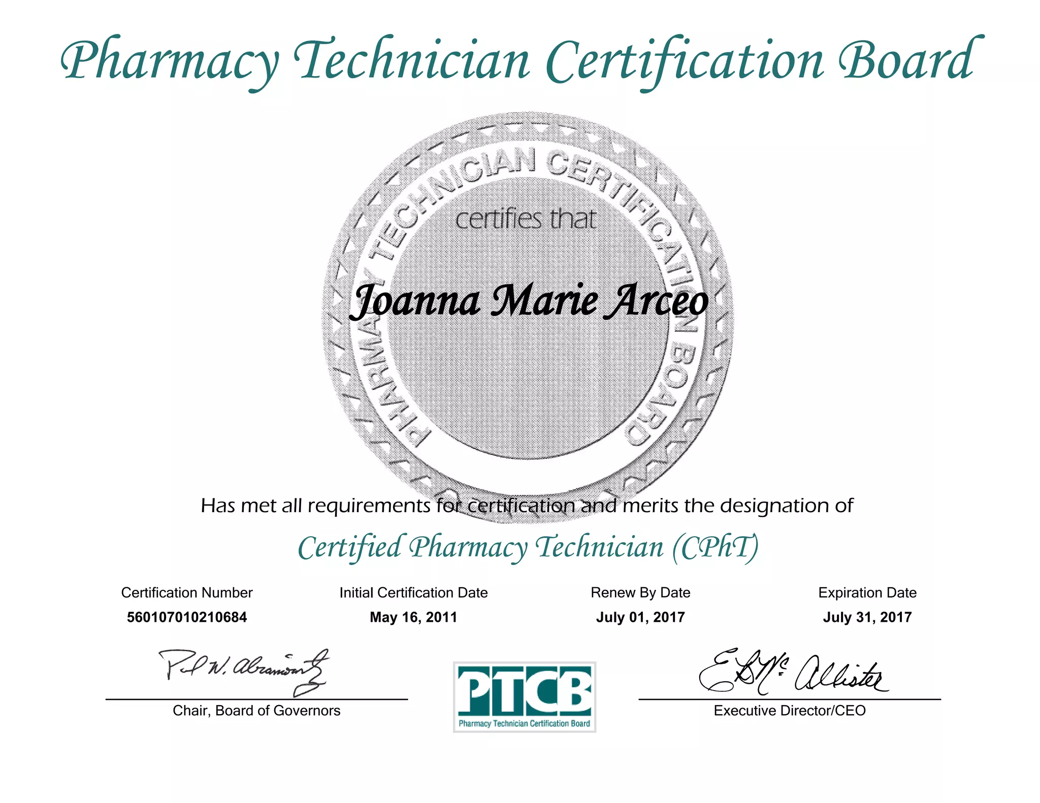 PTCB Certificate | PDF