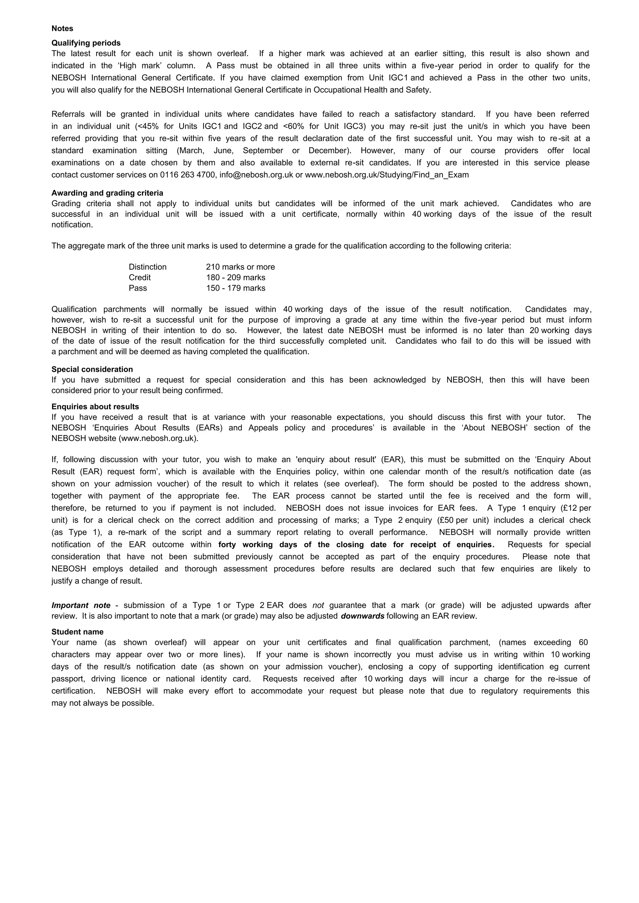 NEBOSH MARK SHEET (1) | PDF