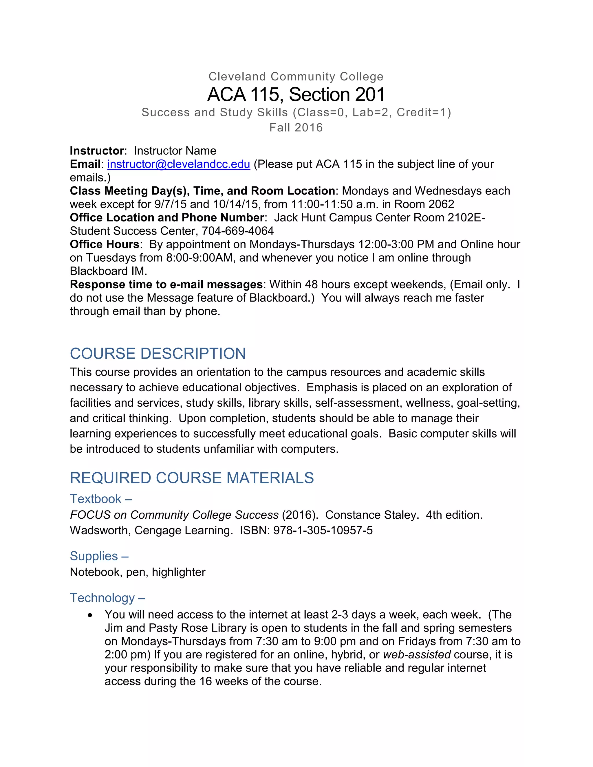 Aca 115 syllabus example for website fall 2016 | PDF