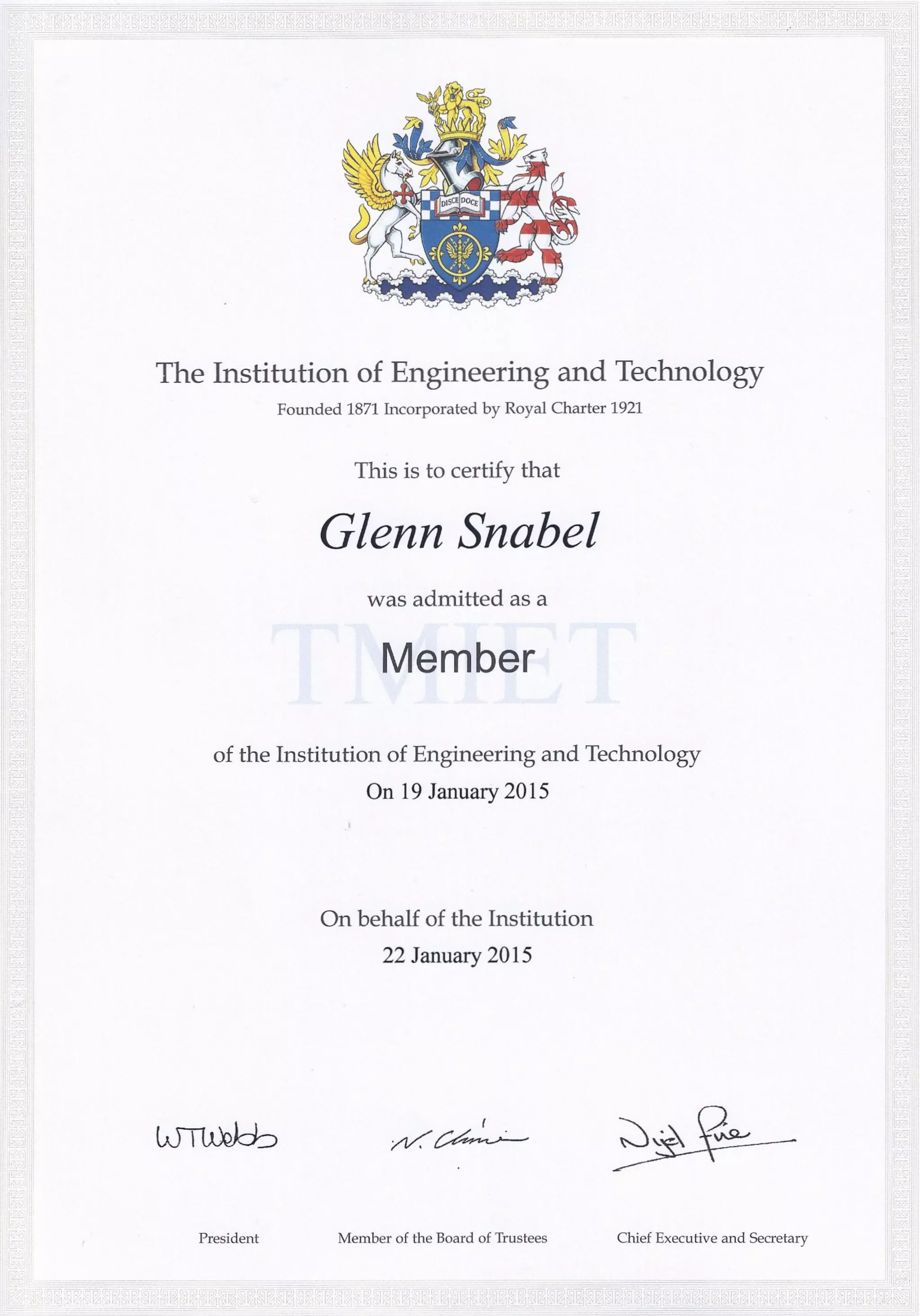 IET CERTIFICATE | PDF