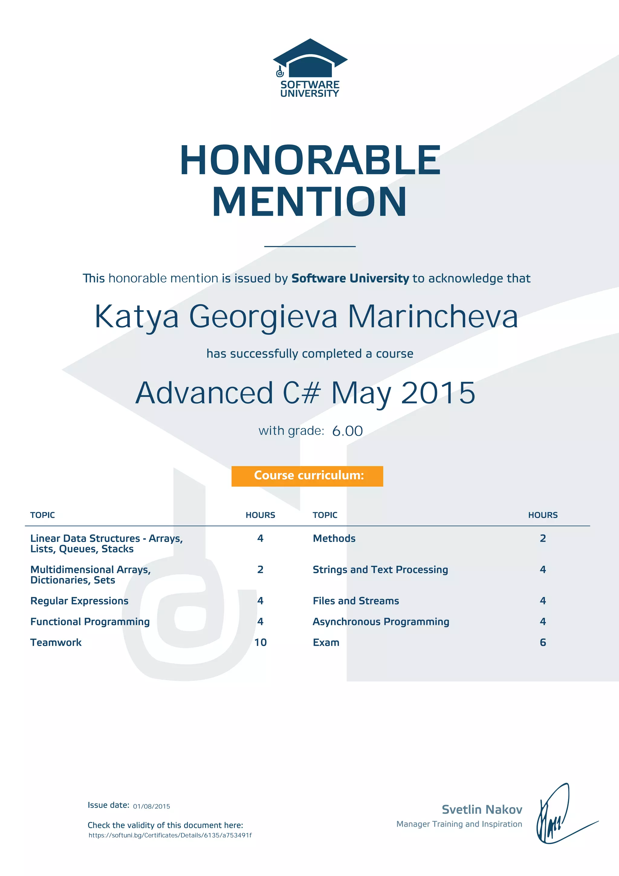 SoftUni Advanced C# Certificate | PDF